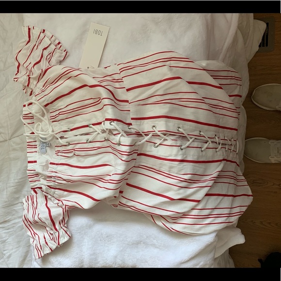 Tobi | Dresses | Nwt Tobi Red And White Lace Off The Shoulder Dress ...